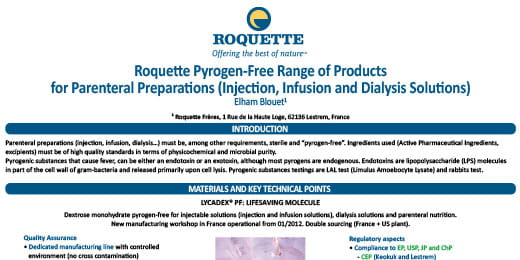 Pyrogen-free products for parenteral preparations